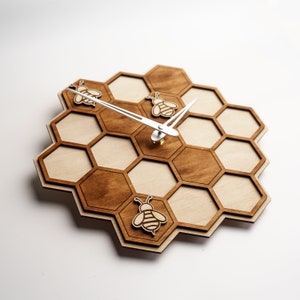 Honeycomb Wall Clock, Bee Wall Clock, Hexagon Wall Clock, Wood Wall Clock, Wooden Wall Clock ...