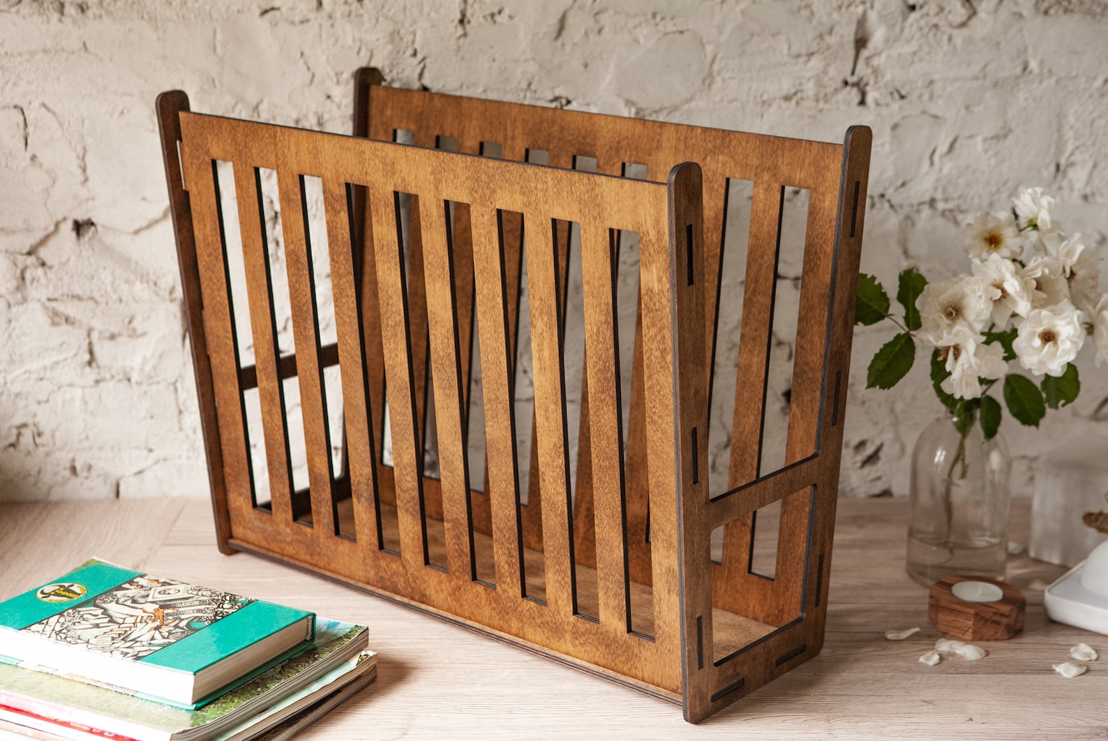 Wood Magazine Rack Floor, Magazine Rack Stand, Wooden Bookshelf Small ...