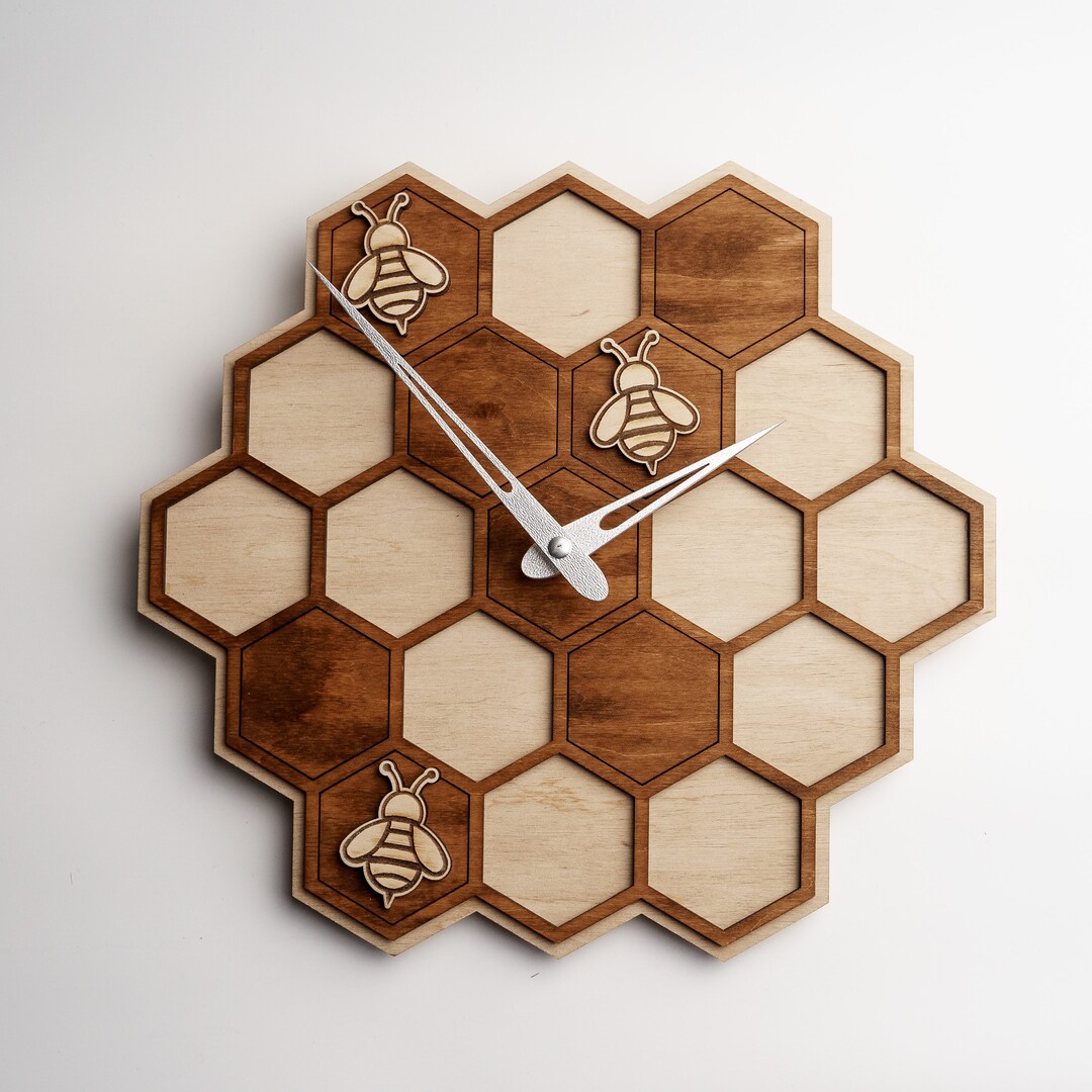 Honeycomb Wall Clock, Bee Wall Clock, Hexagon Wall Clock, Wood Wall ...