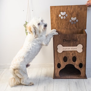 Dog Toy Box Wood, Personalized Dog Toy Box, Dog Toy Box for Small Dogs ...