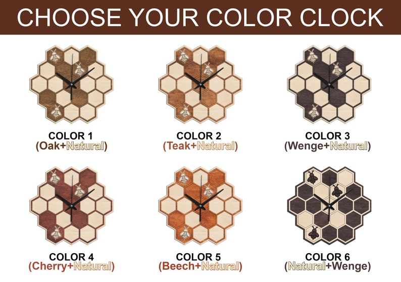 Honeycomb Wall Clock, Bee Wall Clock, Hexagon Wall Clock, Wood Wall ...