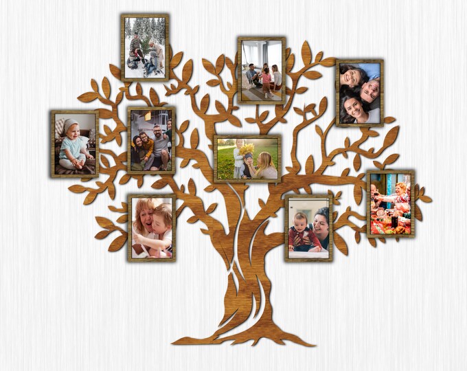 Big Wooden Family Tree With Frames, Large Family Tree Wall Art, Wood ...