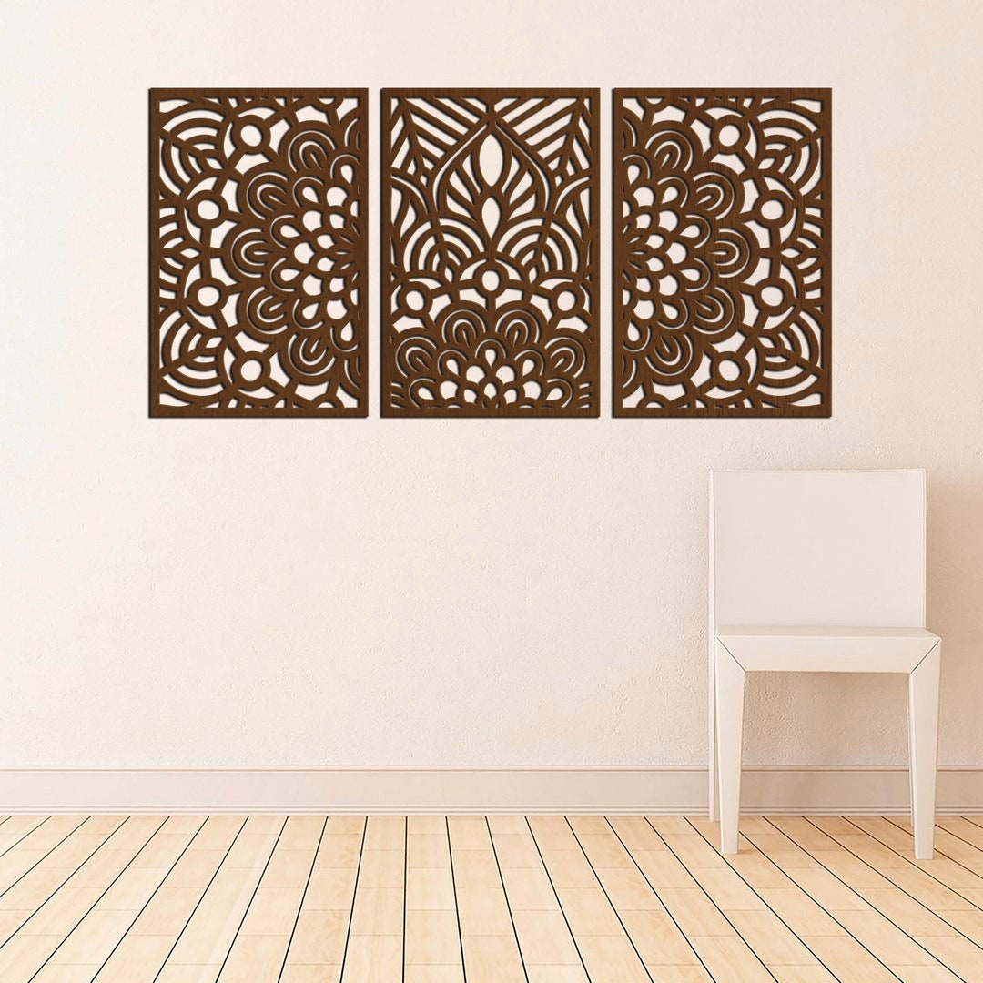 Mandala Wall Art Wood, Abstract Wall Art Set of 3, Mandala Wood Panel ...