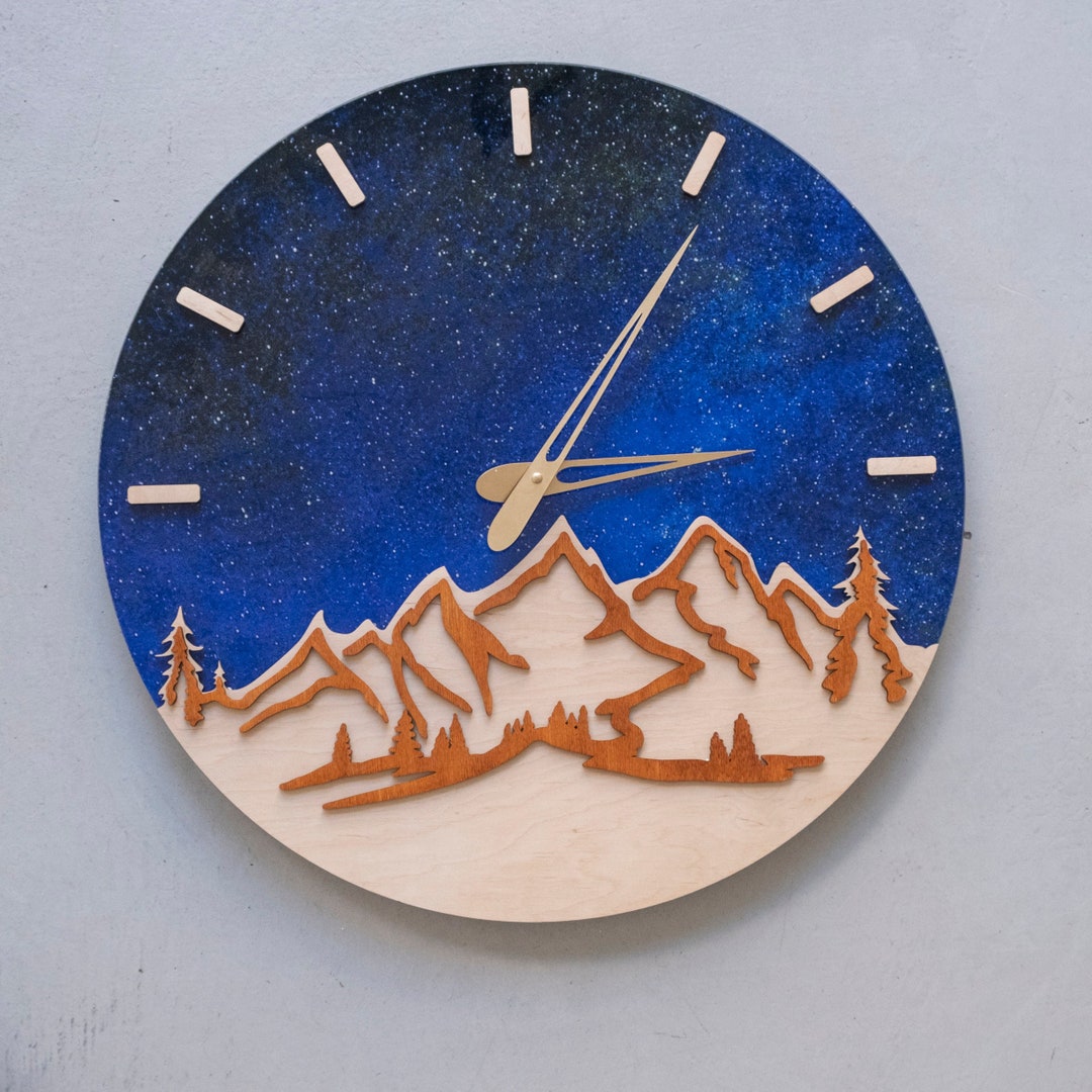 Mountain Wall Clok Nature Wall Clock Night Sky Clock Modern - Etsy UK