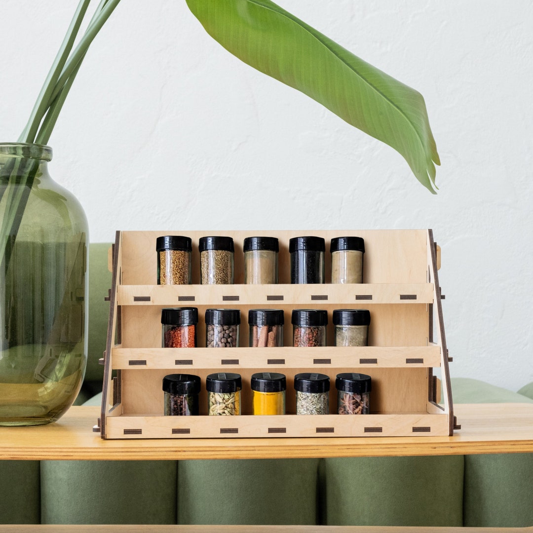 Spice Rack Countertop, Spice Jar Bottles Storage,wood Spice Holder Desk ...