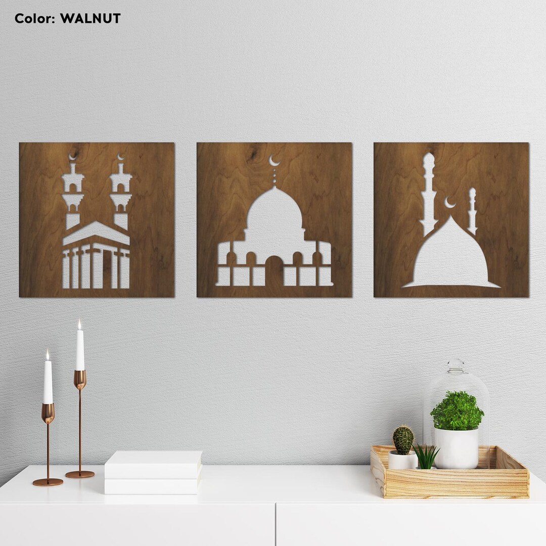 Mosque Wall Art Dome of the Rock, Masjid Nabawi and Mecca Wall Art ...