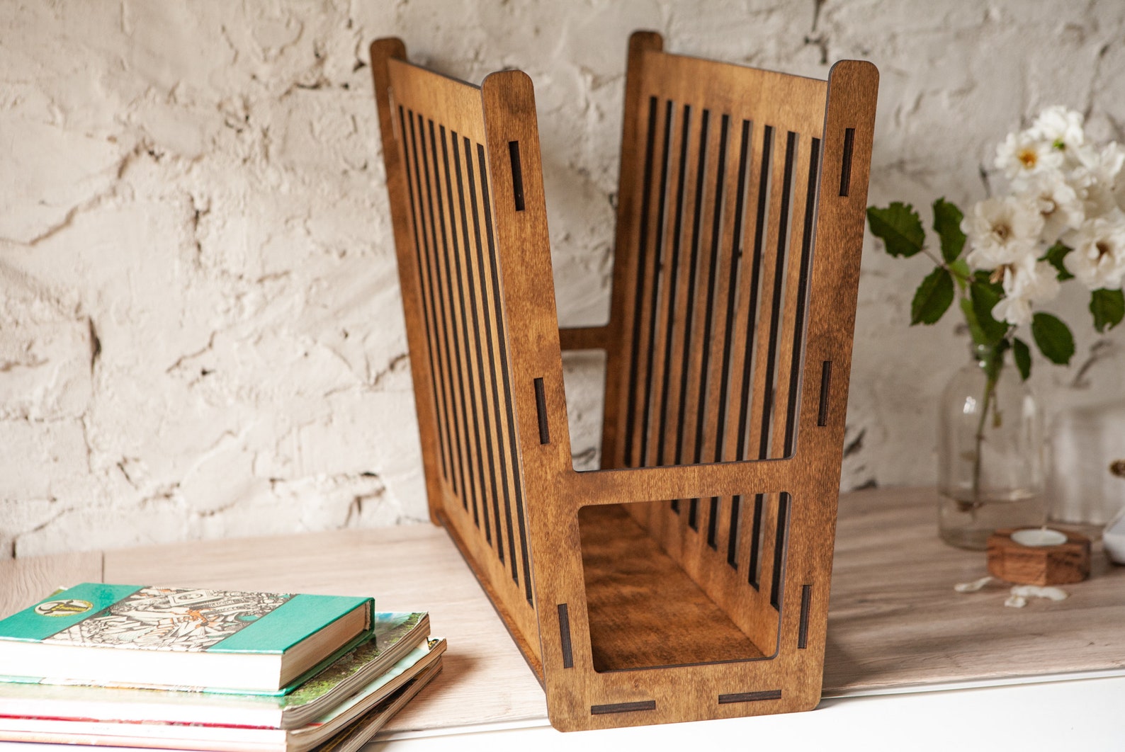 Wood Magazine Rack Floor, Magazine Rack Stand, Wooden Bookshelf Small ...