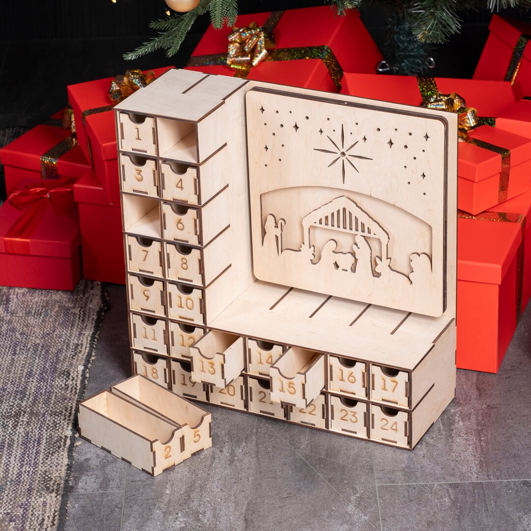 Advent Calendar Wood Nativity, Countdown Christmas Calendar, Advent ...