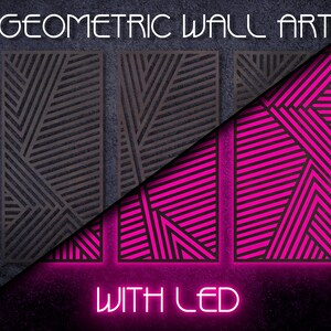 Geometric Wall Art Set With Led, Wood Wall Art Set of 3, Geometric ...