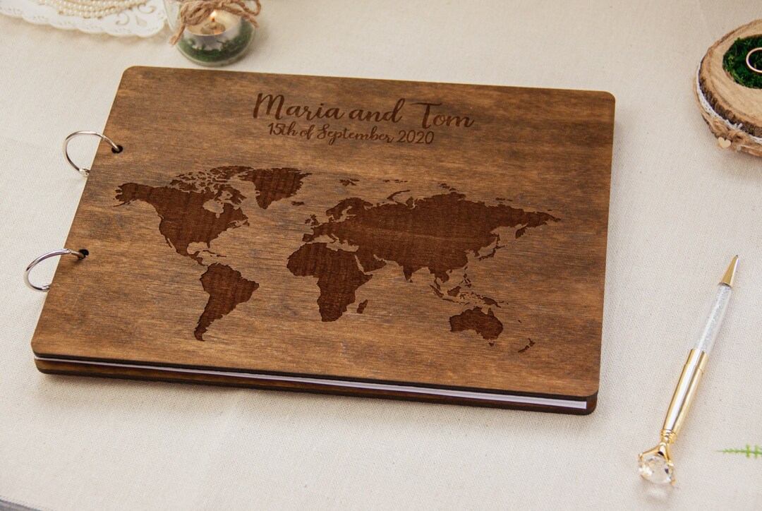 World Map Guest Book, Personalized Wedding Guest Book, Travel Wedding ...