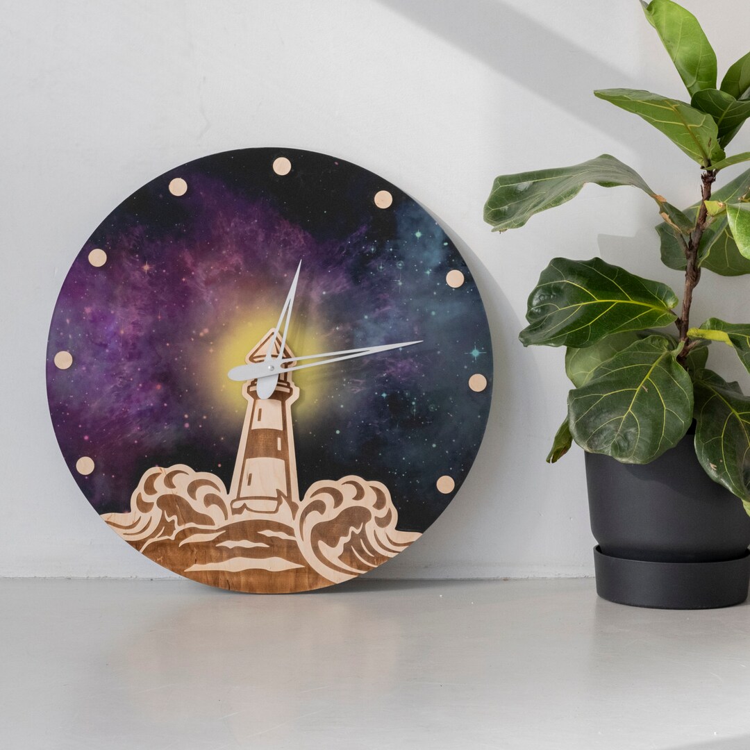 Lighthouse Wall Clock, Colorful Wall Clock, Celestial Wall Clock, Beach House Clock, Sea and ...