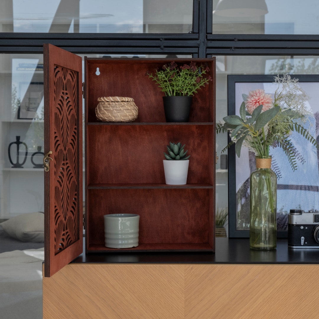 Spice Cabinet With Doors, Wood Display Box, Spice Wall Rack, Spice Wall ...