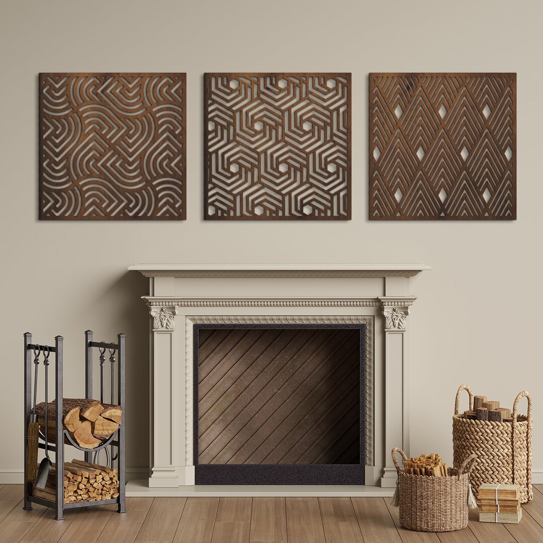 Geometric Wood Wall Art Set, Wood Wall Art, Wooden Wall Decor ...