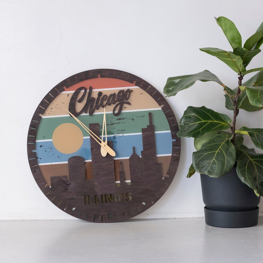 Chicago Wall Clock City Skyline Clock Chicago Clock City - Etsy
