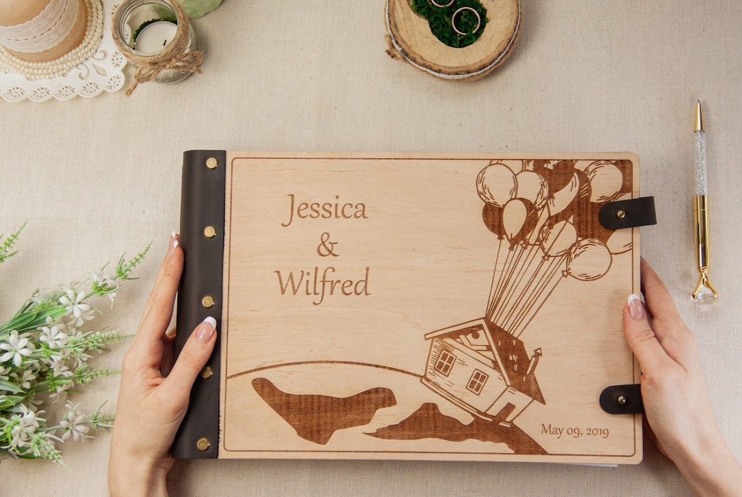 Balloon Guest Book, Wood Wedding Guest Book, Personalized Guest Book ...
