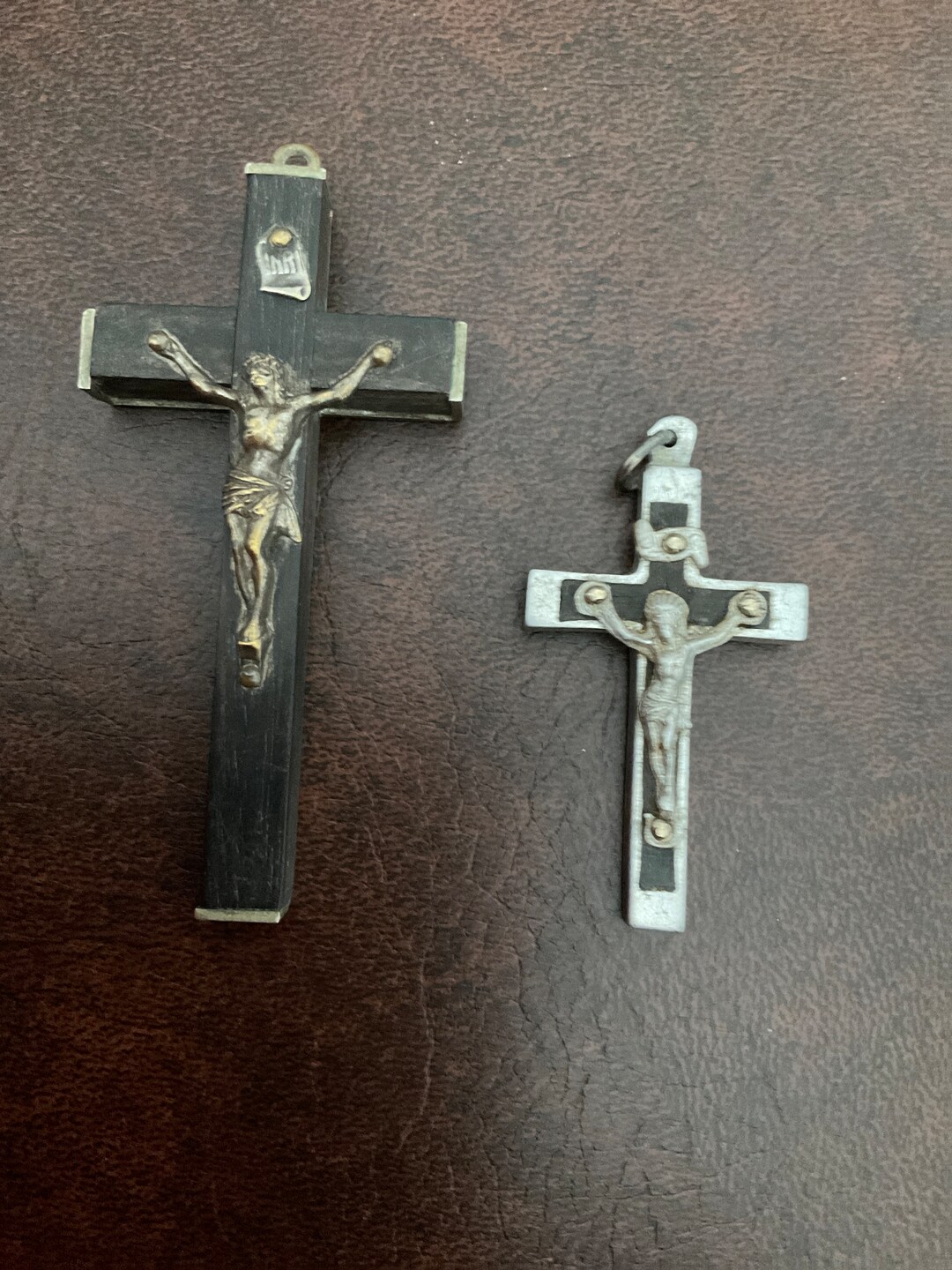 Antique Crosses/crucifix. 1 Wooden Bound in Silver Metal. 1 Silver ...