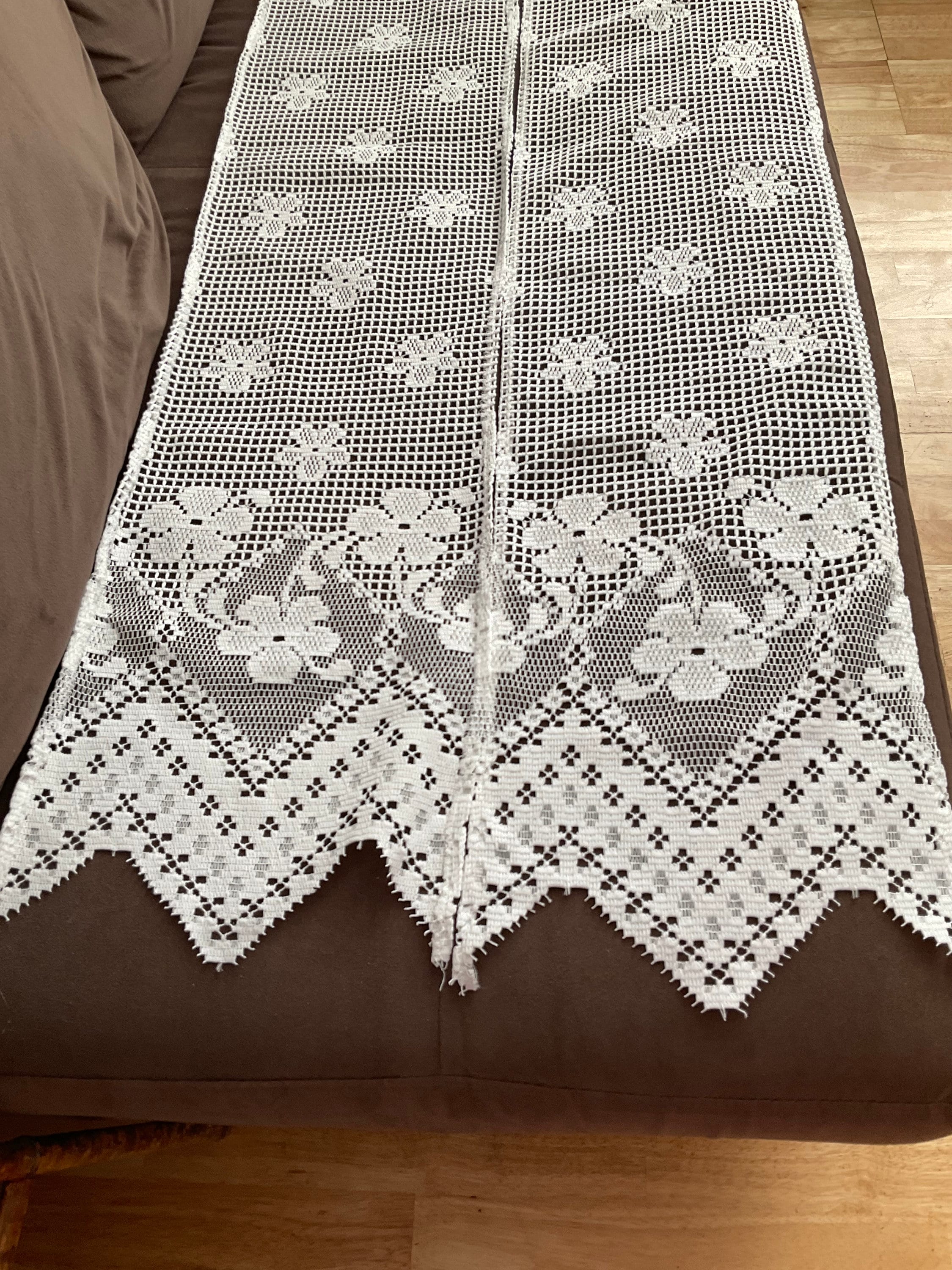 Two New Lovely Long White Lace Panels Flower Design Throughout With ...