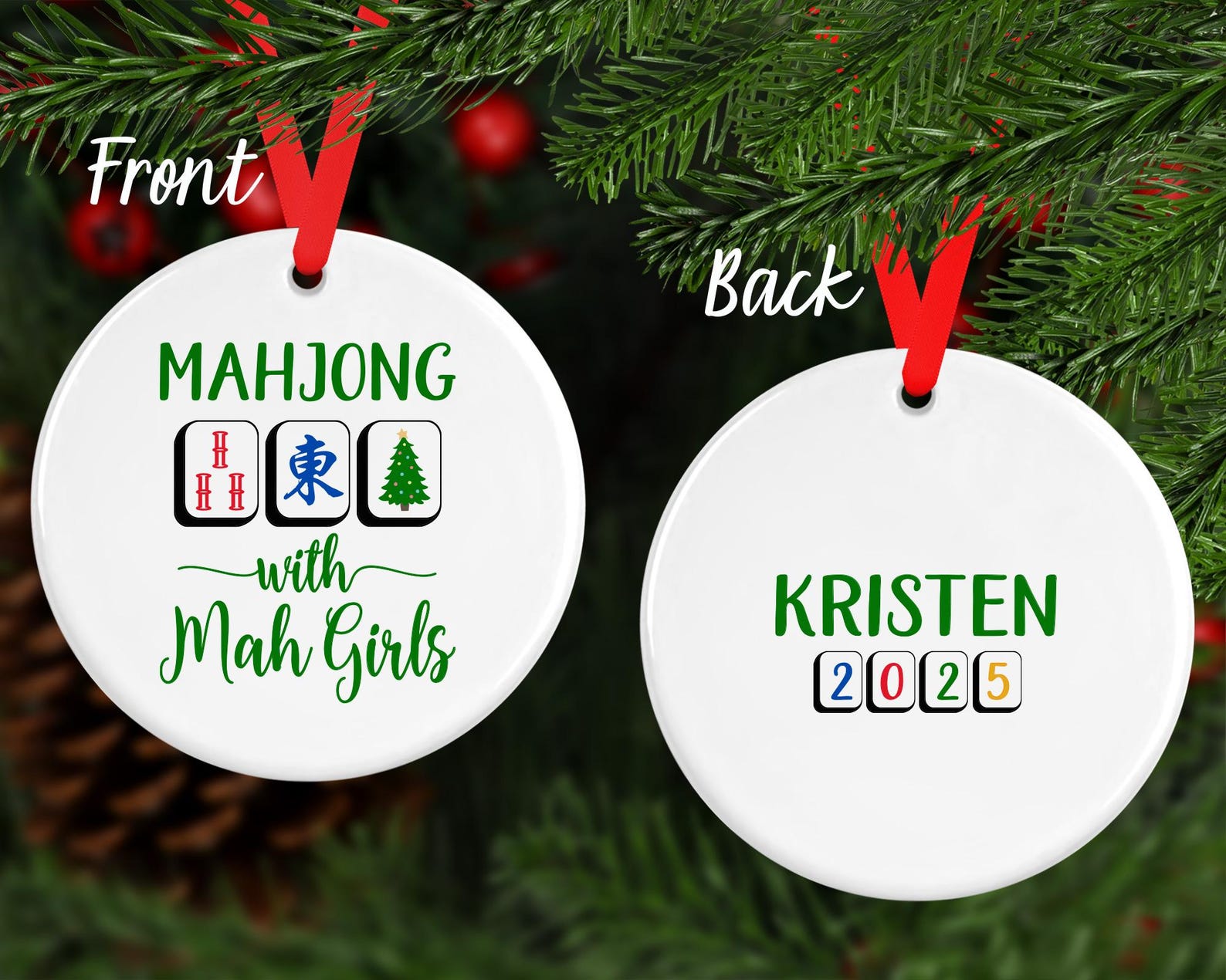 Mahjong Ornament, Mahjong Gift, Personalized Mahjong Porcelain Ornament ...