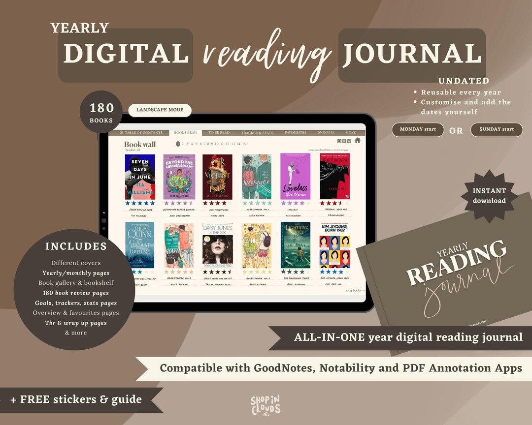 Digital Reading Journal, Digital Reading Planner, Hyperlinked, Reading ...