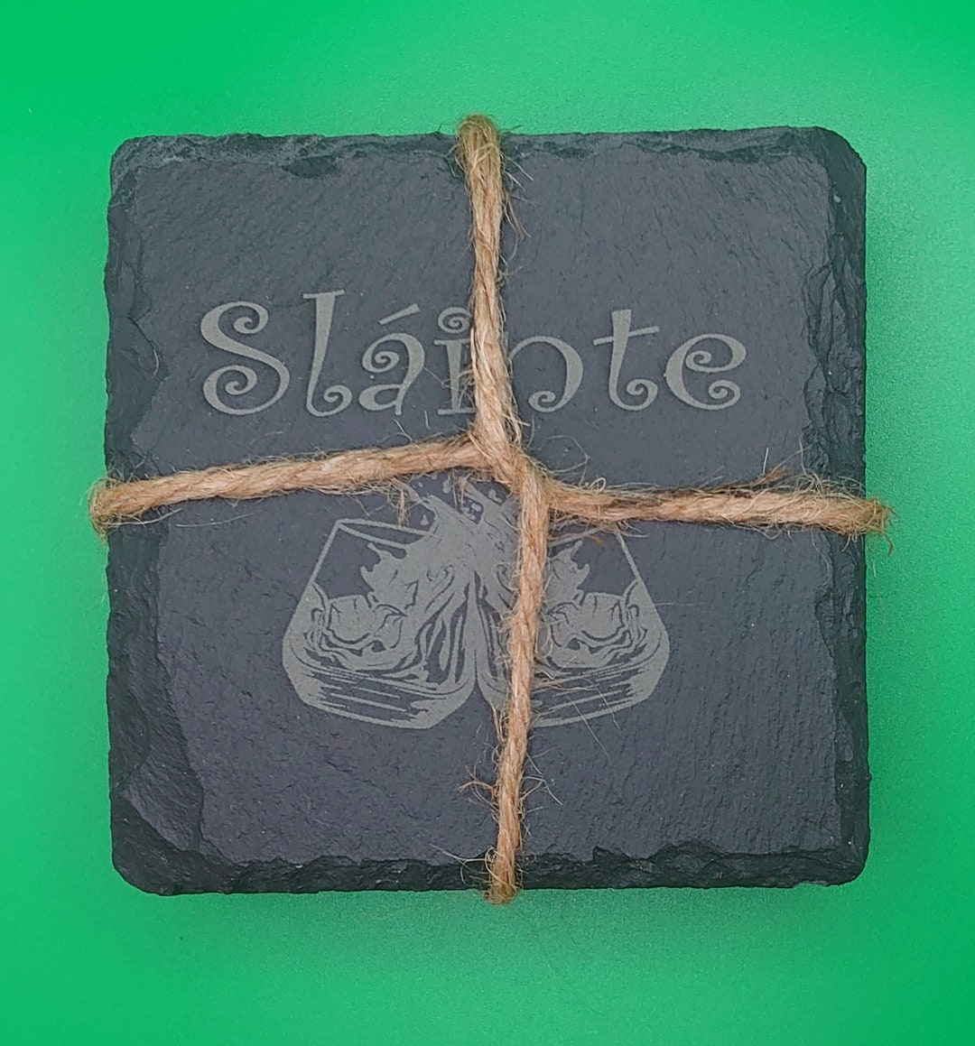 Irish Celtic Slainte (health & Cheers) Slate Lasered Coasters Gift Set ...