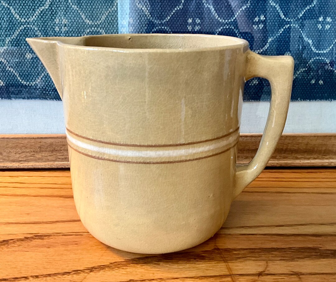 Antique Yellowware 6-inch Pitcher Brown and White Stripes Great ...