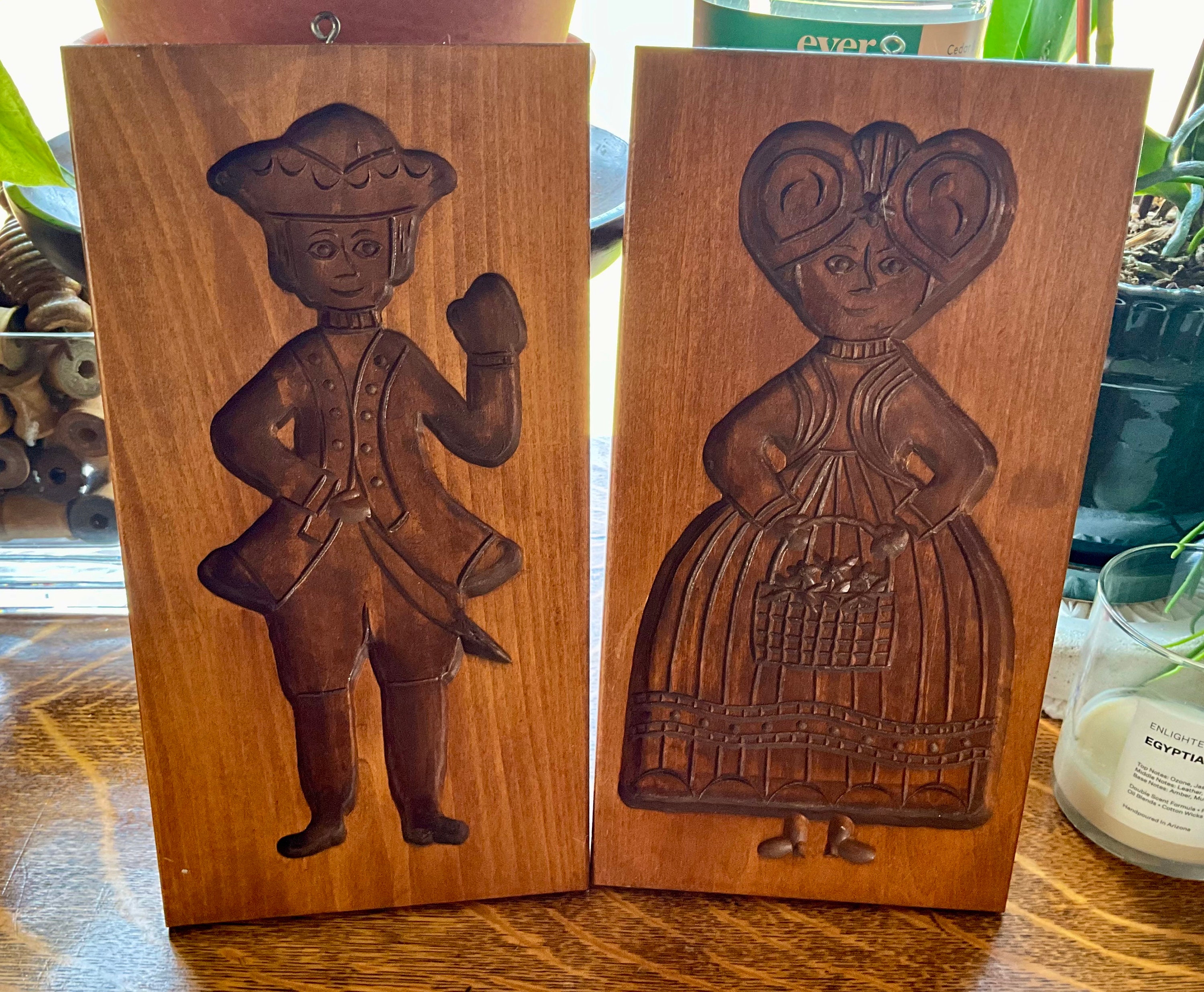Hanging Wooden Butter Molds Cookie Molds Patriotic Man & Woman Holding ...