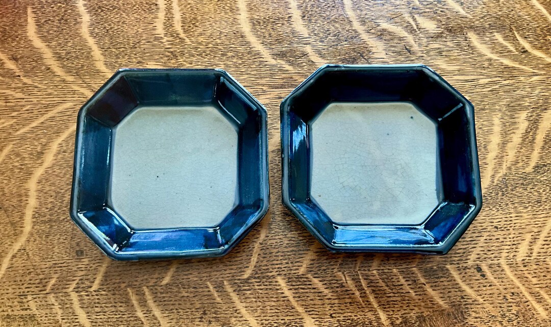 5x5 Set of Two Appetizer Tapas Sushi Stoneware Plates Vintage Square ...