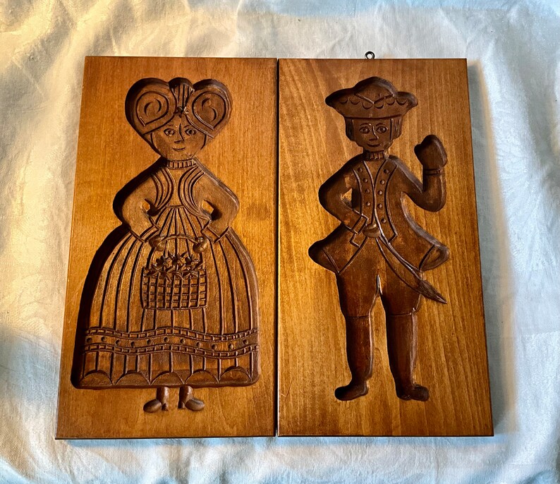 Hanging Wooden Butter Molds Cookie Molds Patriotic Man & Woman Holding ...