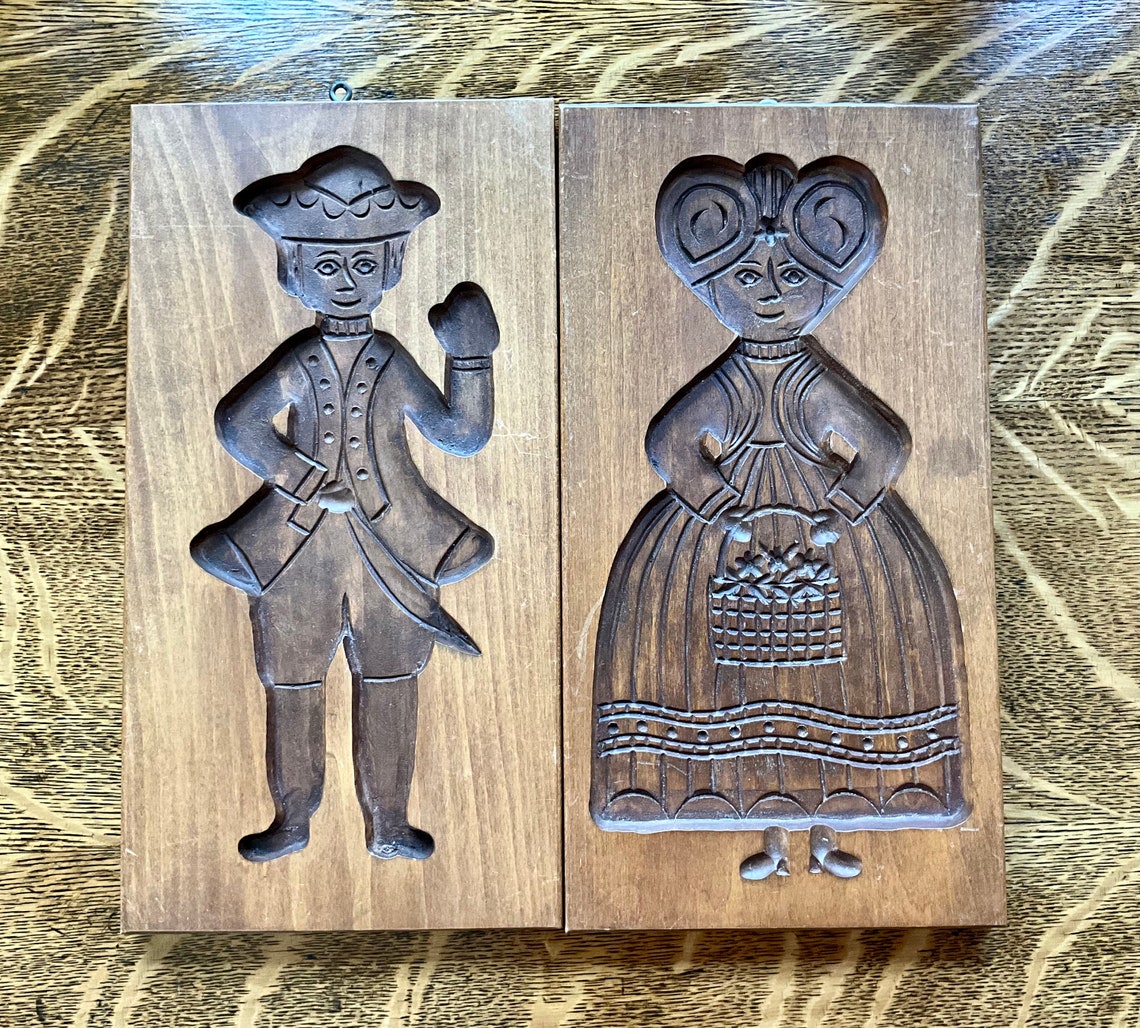 Hanging Wooden Butter Molds Cookie Molds Patriotic Man & Woman Holding ...