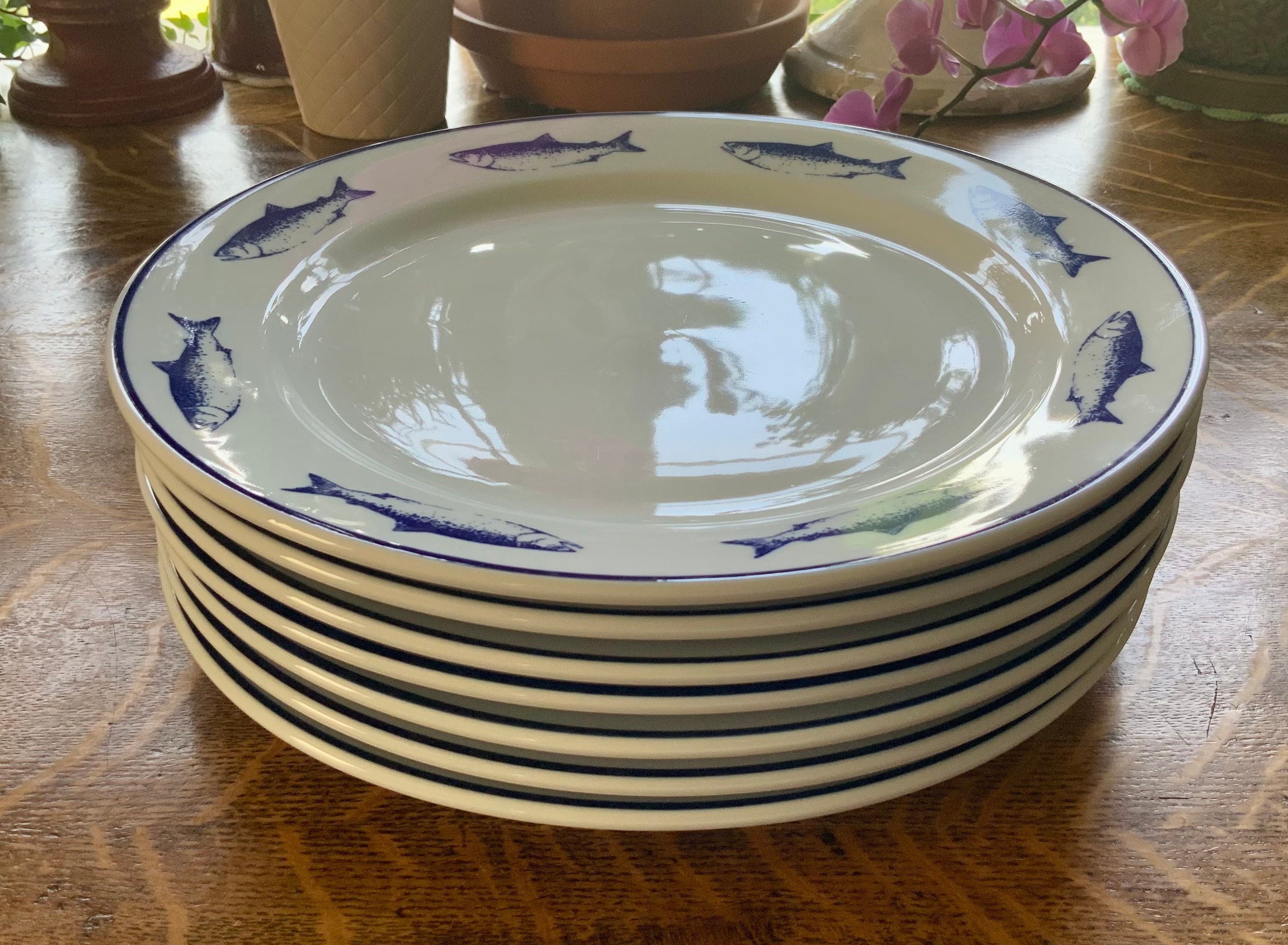 10 Strawberry Street 12 Inch Porcelain Chop Plate TSS9 White With Navy ...