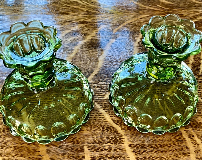 Fenton Thumbprint Design Colonial Green Candle Holders Pair - Etsy
