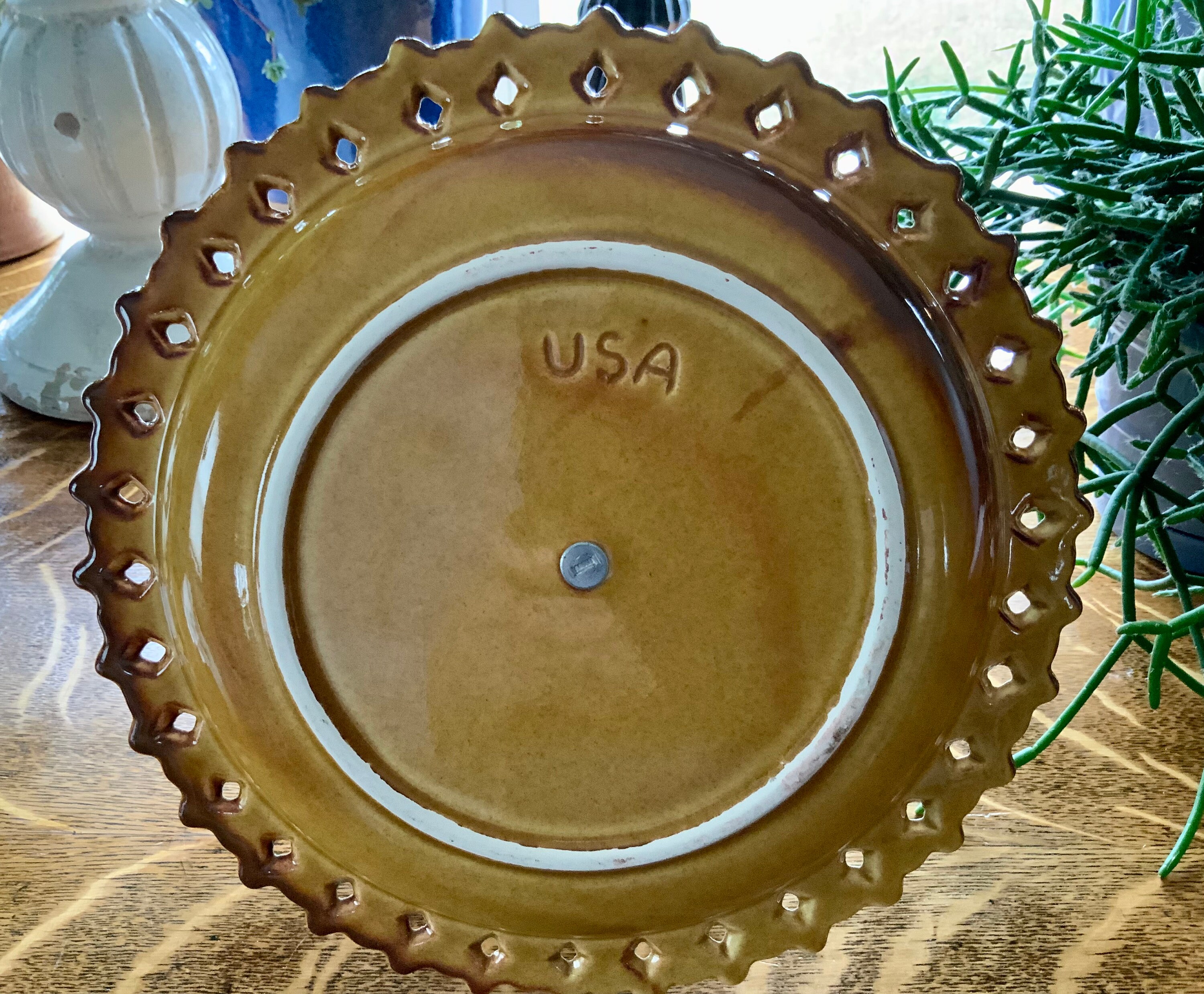 USA Mccoy Pottery Two Tier Server Yellow With Green & Brown Rim - Etsy