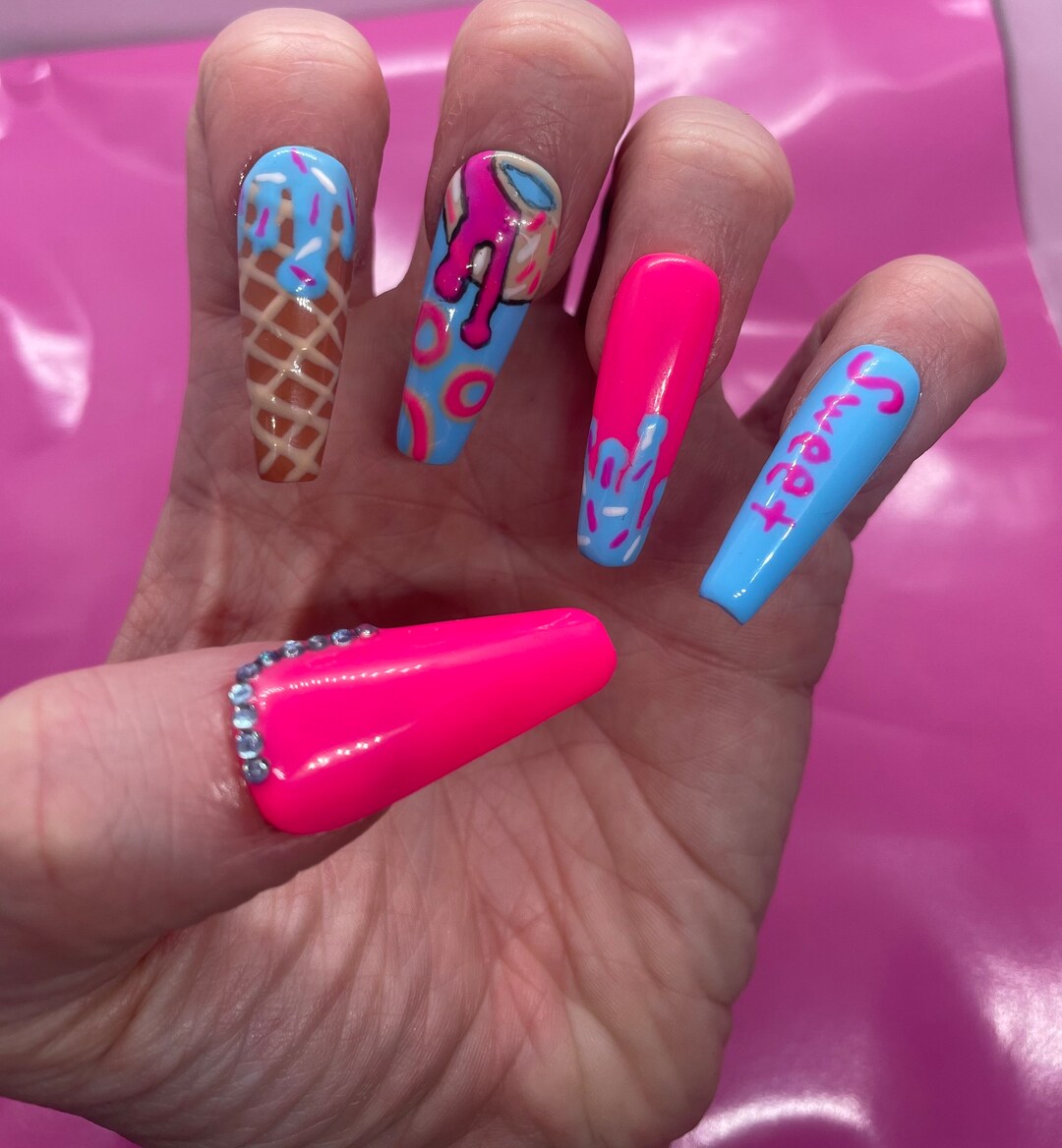 Sweet Tooth Ice Cream Press on Nails Donut Press on Nails Party Nails ...