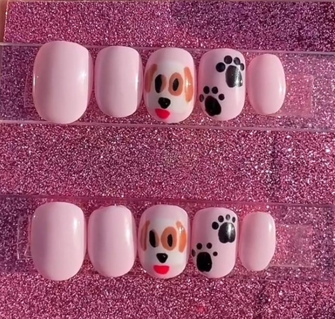 Kids Press on Nails puppy Press on Nails Dog Glue on Nails Cute Glue on ...