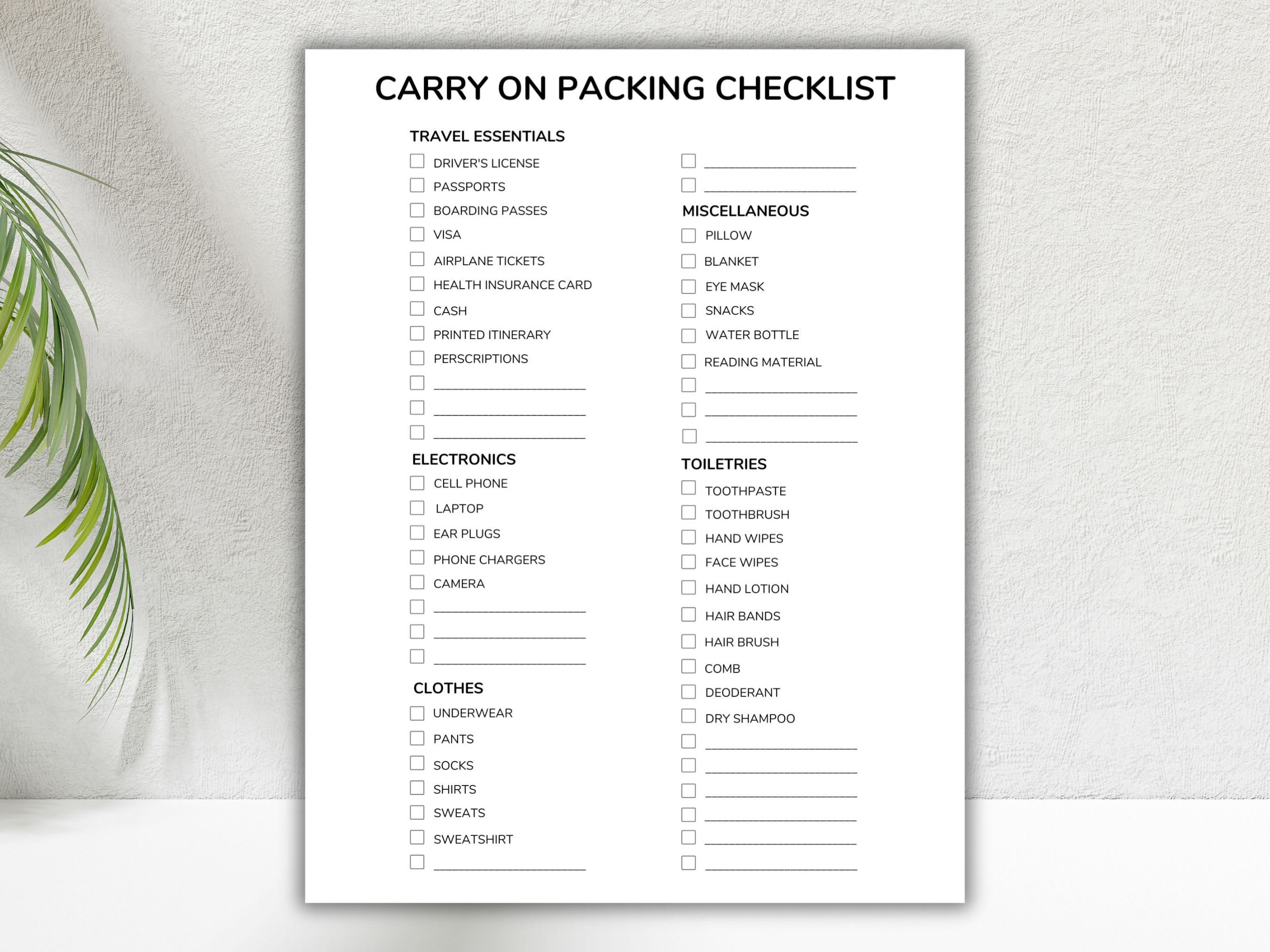 Printable Packing List - Packing List - Carry on Printable List - Carry ...
