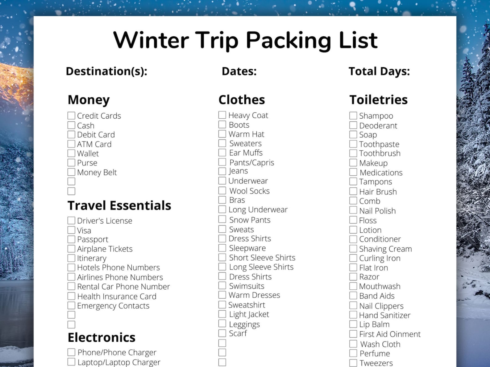 Printable Packing List - Trip Packing List - Travel Printable ...