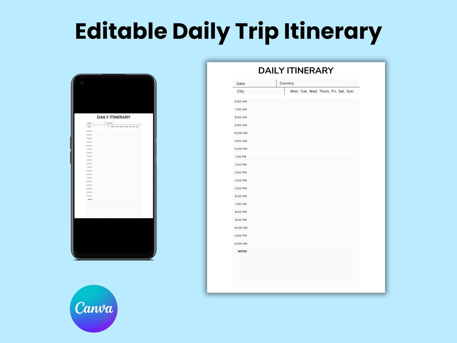 Print Trip Itinerary - Daily Itinerary - Printable - Editable ...