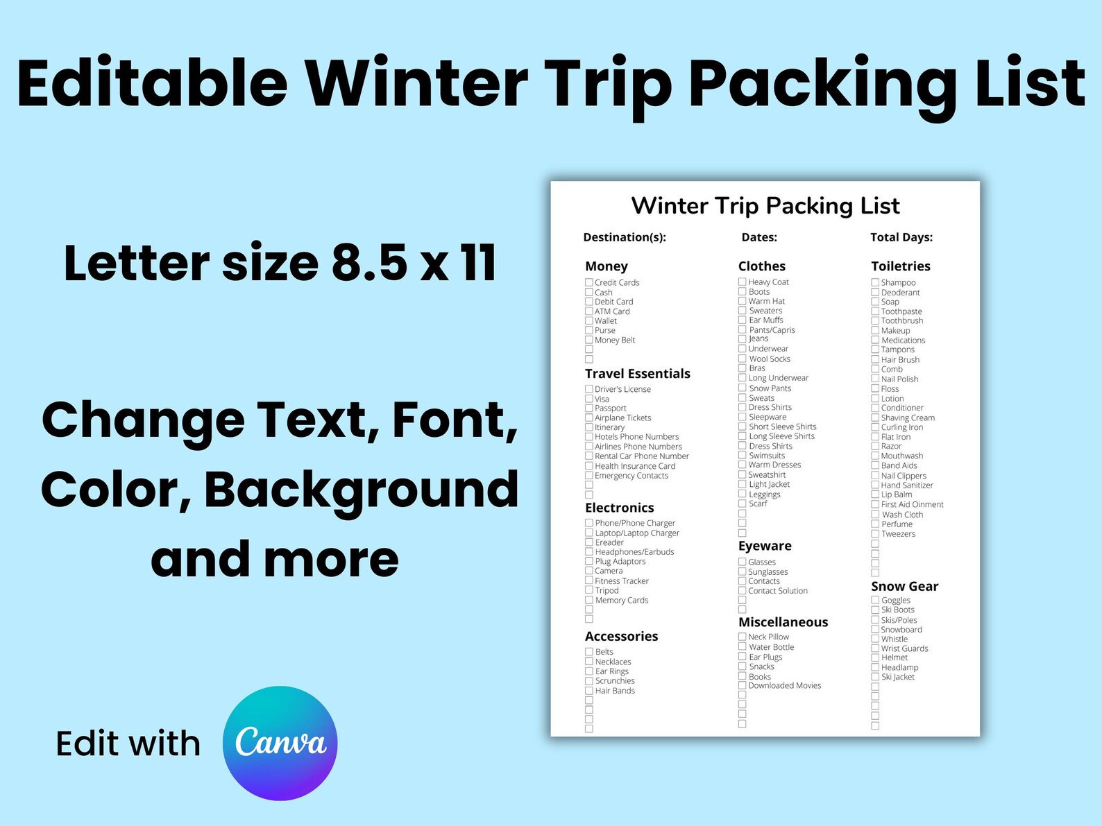 Printable Packing List - Trip Packing List - Travel Printable ...