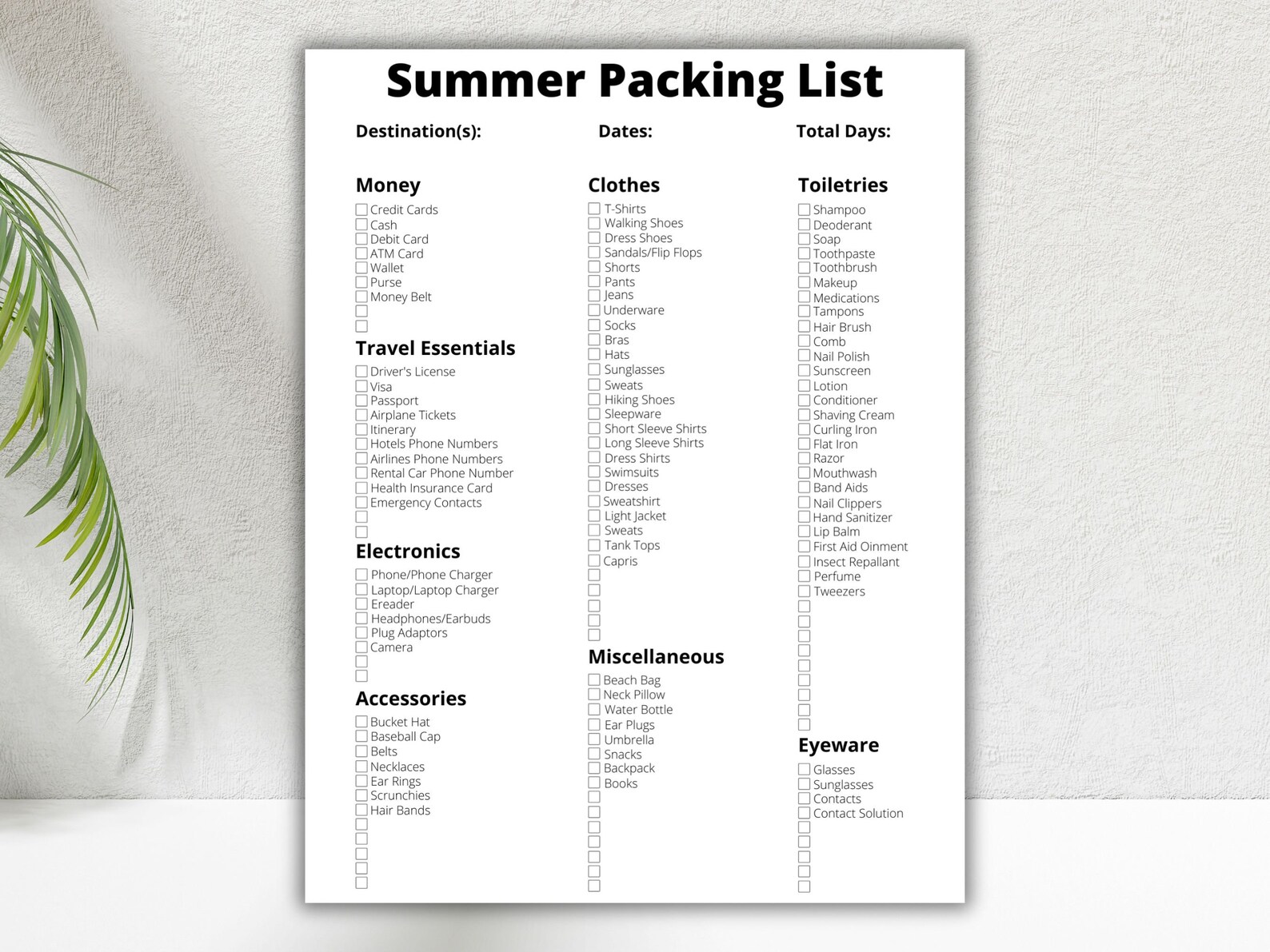 Printable Packing List - Packing List - Printable - Editable - Summer ...