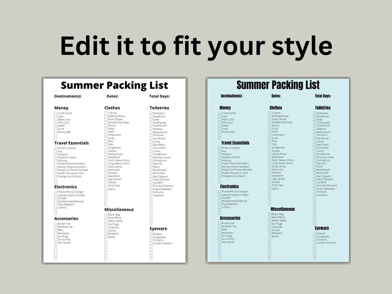 Printable Packing List Packing List Printable Editable - Etsy