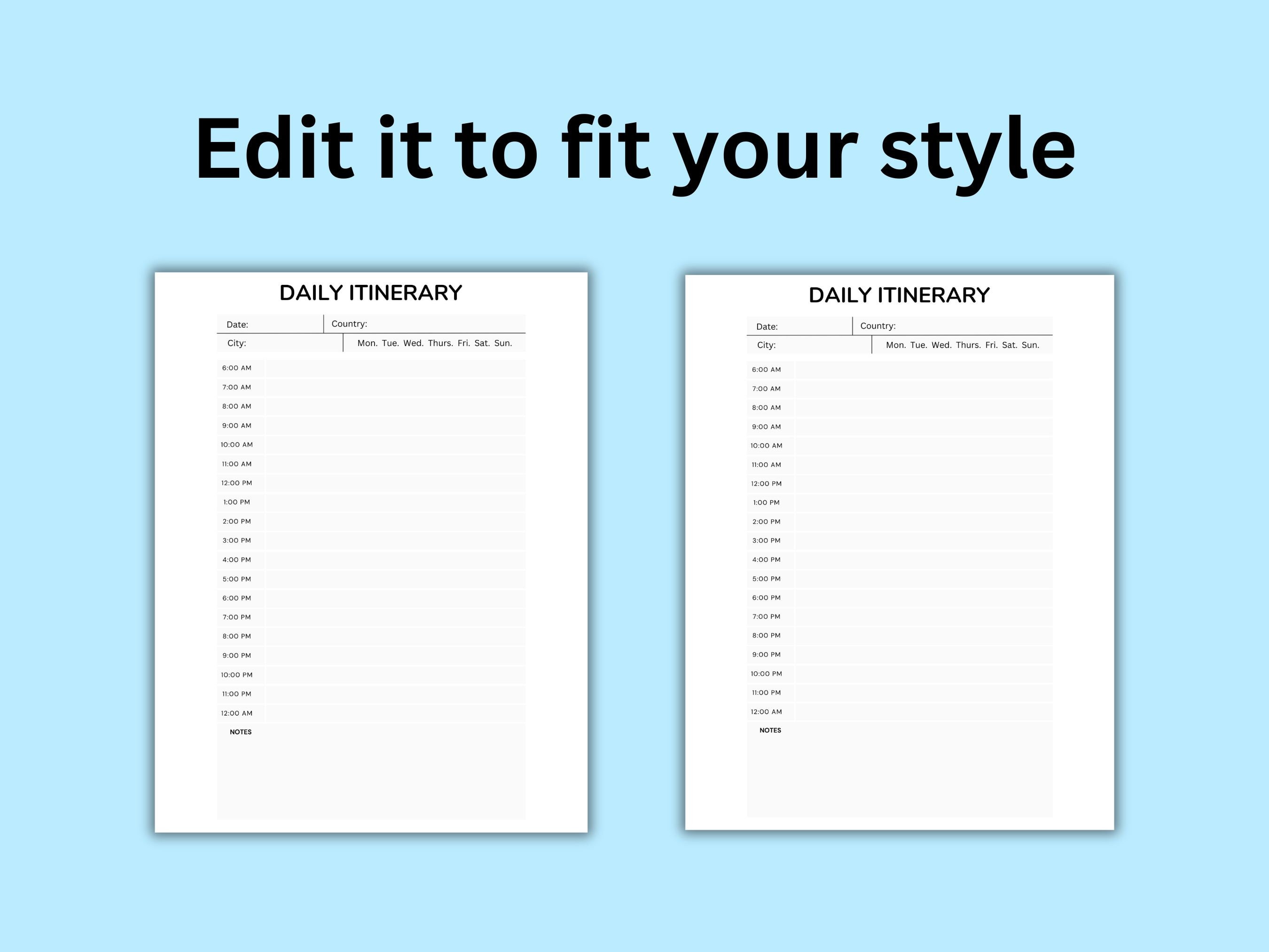 Print Trip Itinerary - Daily Itinerary - Printable - Editable ...
