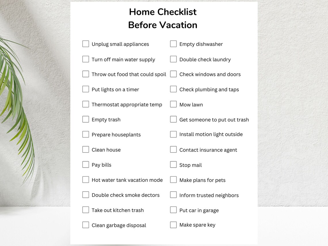 Home Trip Checklist, Home Vacation Checklist, Checklist, Printable Home ...