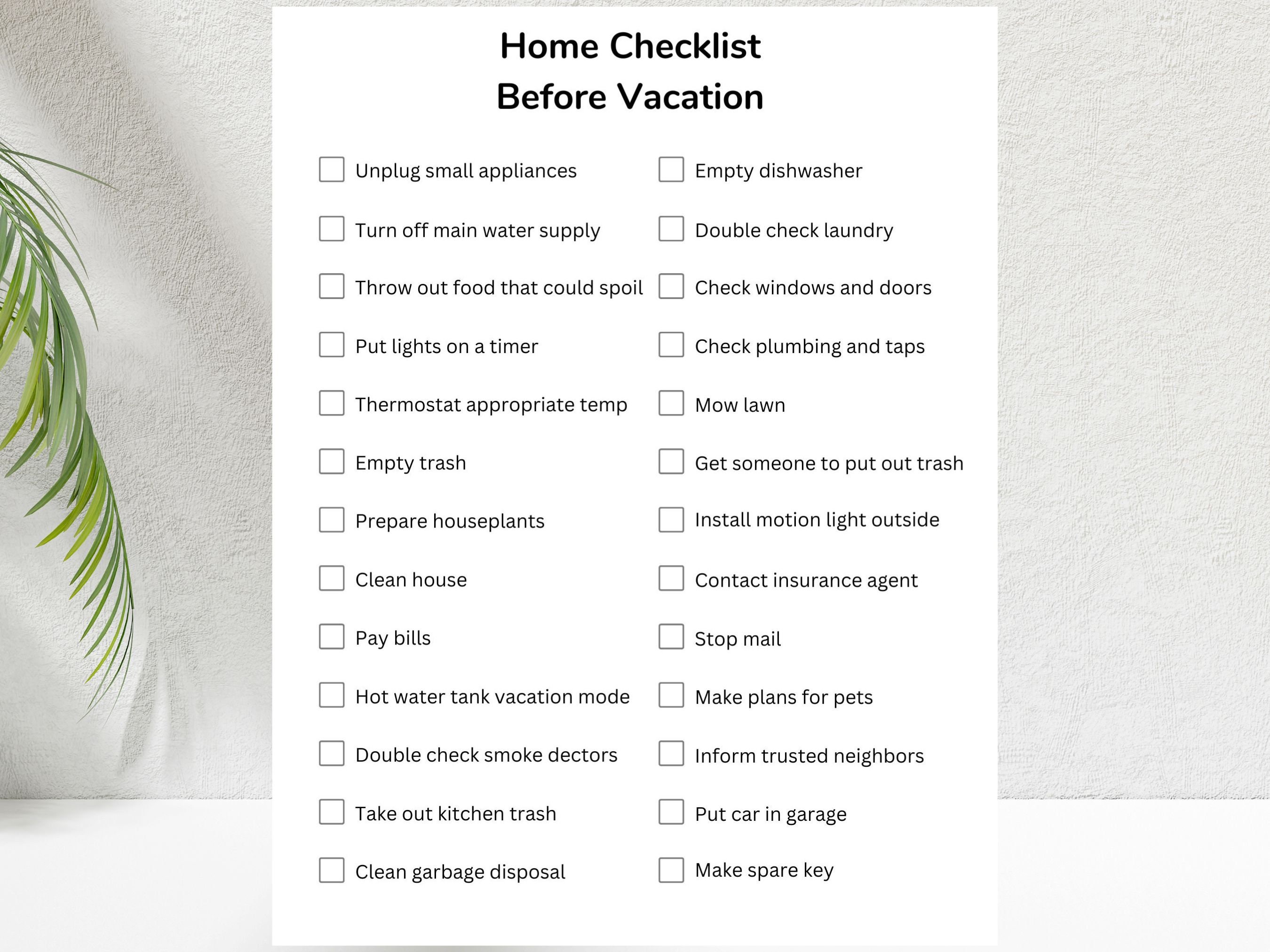 Home Trip Checklist, Home Vacation Checklist, Checklist, Printable Home Cheklist, Printable Trip ...