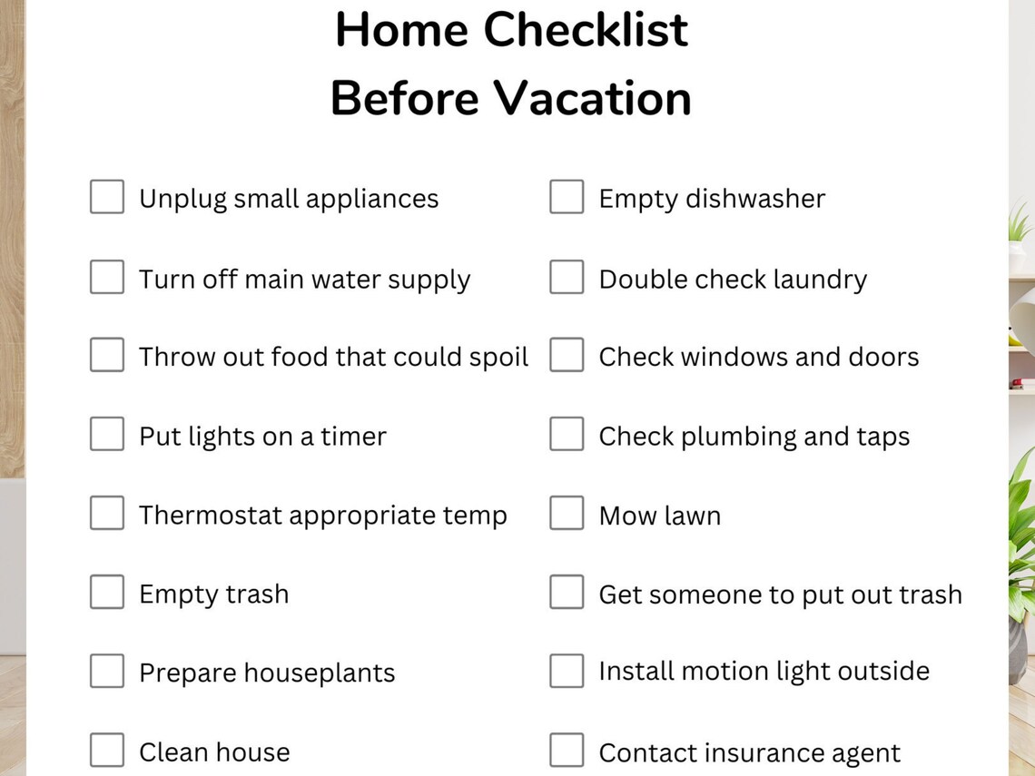 Home Trip Checklist, Home Vacation Checklist, Checklist, Printable Home ...