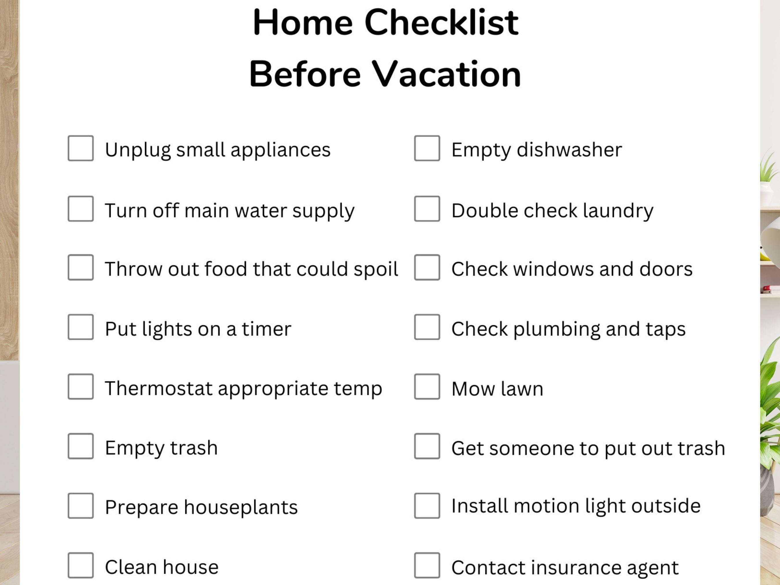 Home Trip Checklist, Home Vacation Checklist, Checklist, Printable Home ...