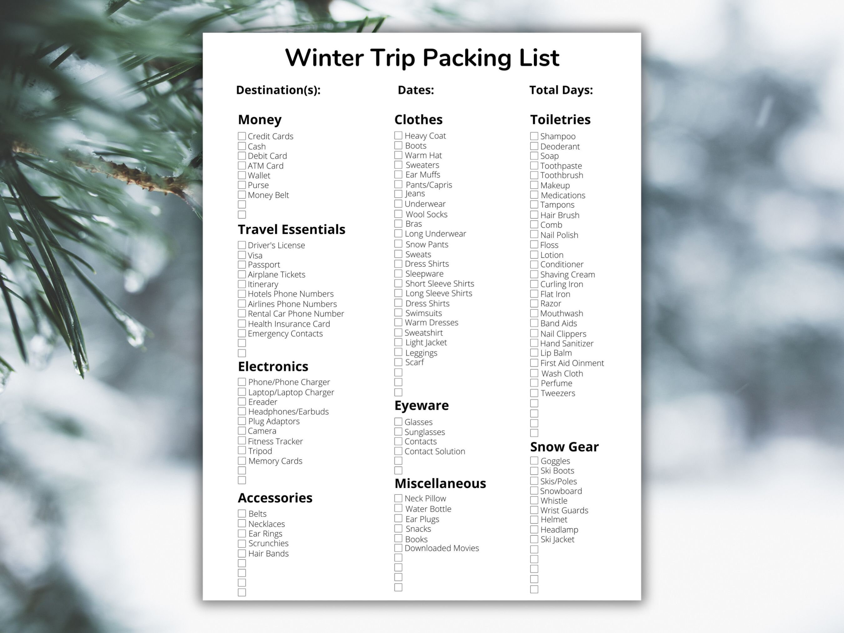 Printable Packing List - Trip Packing List - Travel Printable ...
