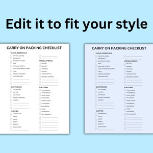 Printable Packing List - Packing List - Carry on Printable List - Carry ...