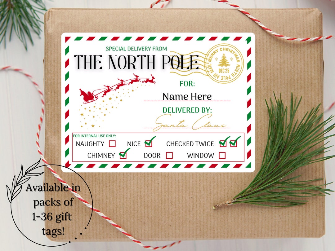 Personalized Santa Gift Tags 1-36 Pack, Christmas Gift Tag for Kids ...