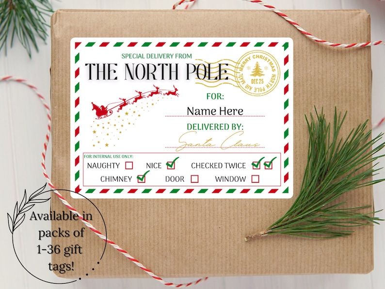 Personalized Santa Gift Tags 1-36 Pack, Christmas Gift Tag for Kids ...