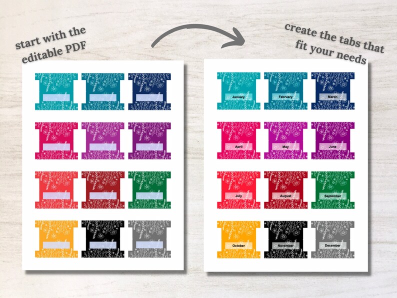 PRINTABLE Planner Tabs, EDITABLE Planner Tabs, Divider Tabs, Floral ...